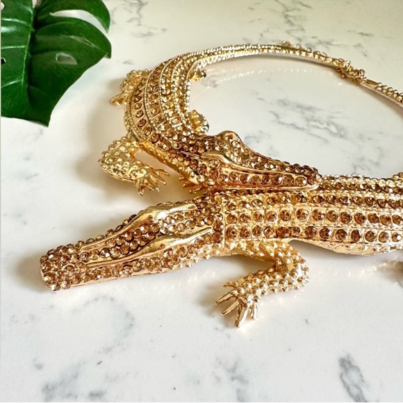 Jewelry | Alligator Choker Rhinestone Necklace Gold Gator Crocodile ...